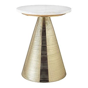 TOV Furniture Tempo Modern Round Marble Side Table, 16", Gold, White