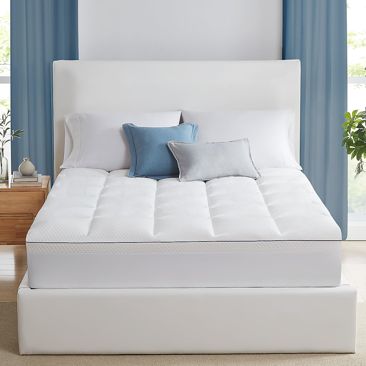 Moonear Memory Foam Mattress Topper - Full Size Dual Layer 4 Inch Cooling Mattress Topper 2 Inch Gel Memory Foam Plus 2 Inch Pillow Top Bed Mattress Topper Cover Support Mattress Pad for Back Pain