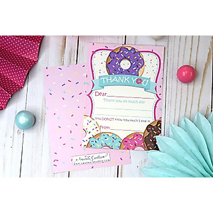 Donut Grow Up Thank You Notes for Girls, Ten 4" x 5.5" Fill In The Blank Cards with 10 White Envelopes by AmandaCreation