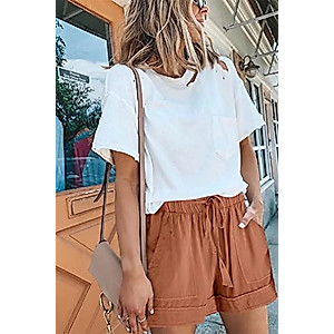 ANFTFH Women's Casual Elastic Waist Comfy Cotton Linen Summer Beach Shorts with Drawstring Orange XL