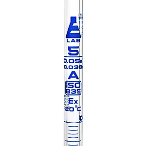 EISCO Serological Pipette, 5ml - Class A, Tolerance ±0.030ml - Blue Graduations - Color Code, Red - Calibrated for Delivery to Jet - Borosilicate Glass