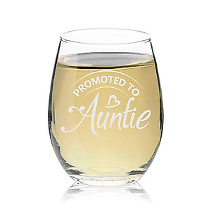 Veracco Promoted To Auntie Stemless Wine Glass Funny Birthday Mother's Day Gift For New Mom Her (Clear, Glass)
