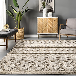 nuLOOM Rebecca High Low Textured Shaggy Area Rug, 8x10, Beige