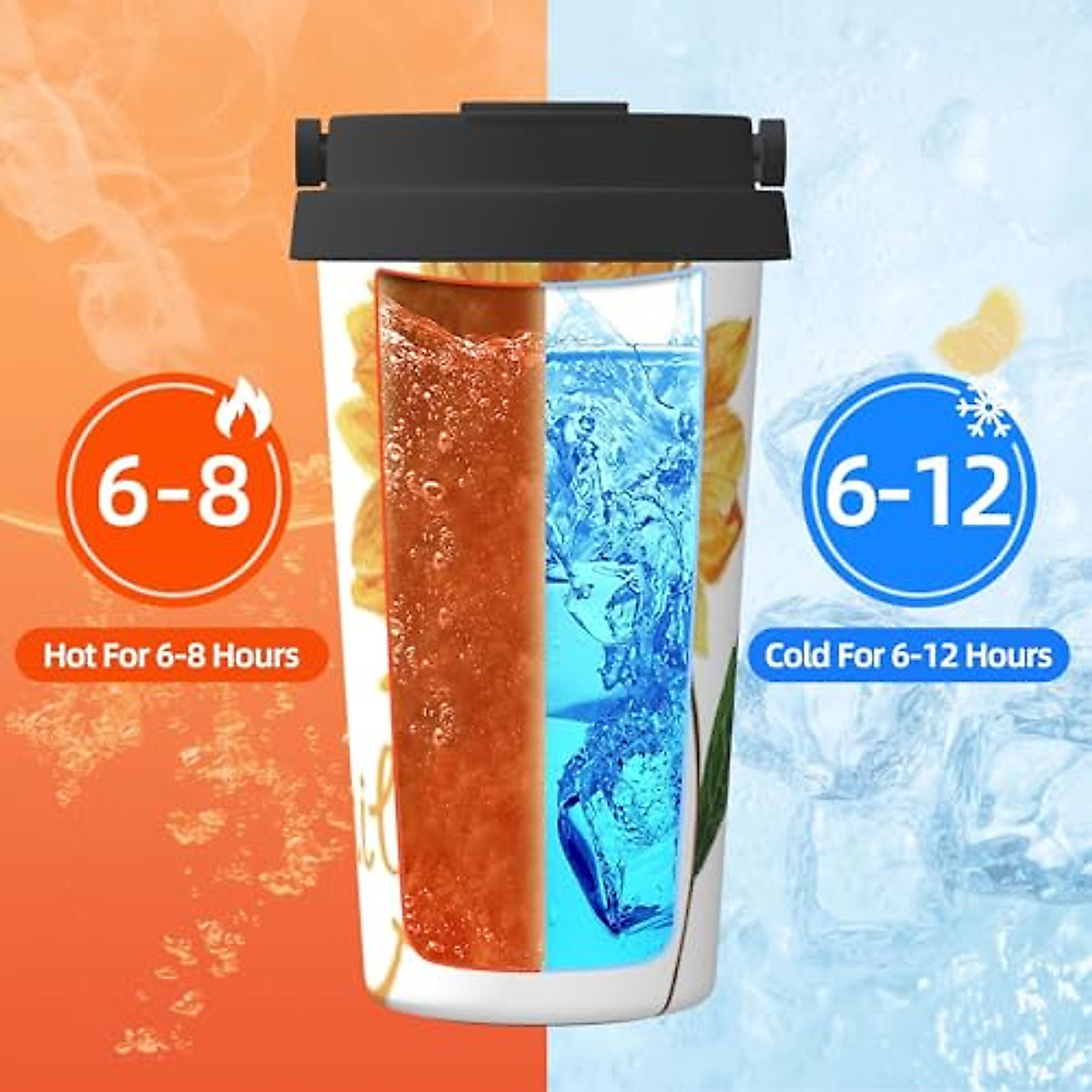 WANGXUEE Smile Face Sunflower Print 500ml Stainless Steel Travel Tumbler Double Wall Vacuum Insulated Coffee Mug