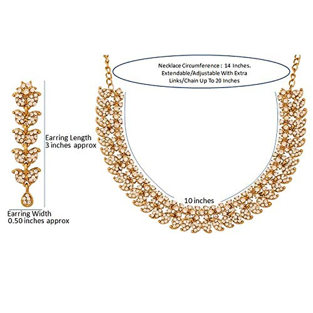 Touchstone Hollywood Glamour white crystals paisley motif grand jewelry necklace in antique tone for women (D298 Gold - 2)