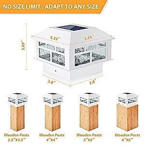 POWGDLT Solar Post Cap Lights Outdoor 20 Lumen Double LED Fence Post Solar Powered Waterproof Light-One-Fits-All Base for 4x4 or 5x5 Wood Posts in Patio, Deck or Garden Decoration, 12 Pack (White)…