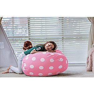 Wekapo Stuffed Animal Storage Bean Bag Chair Cover for Kids | Stuffable Zipper Beanbag for Organizing Children Plush Toys Large Premium Cotton Canvas (Pink Dot, XX-Large)