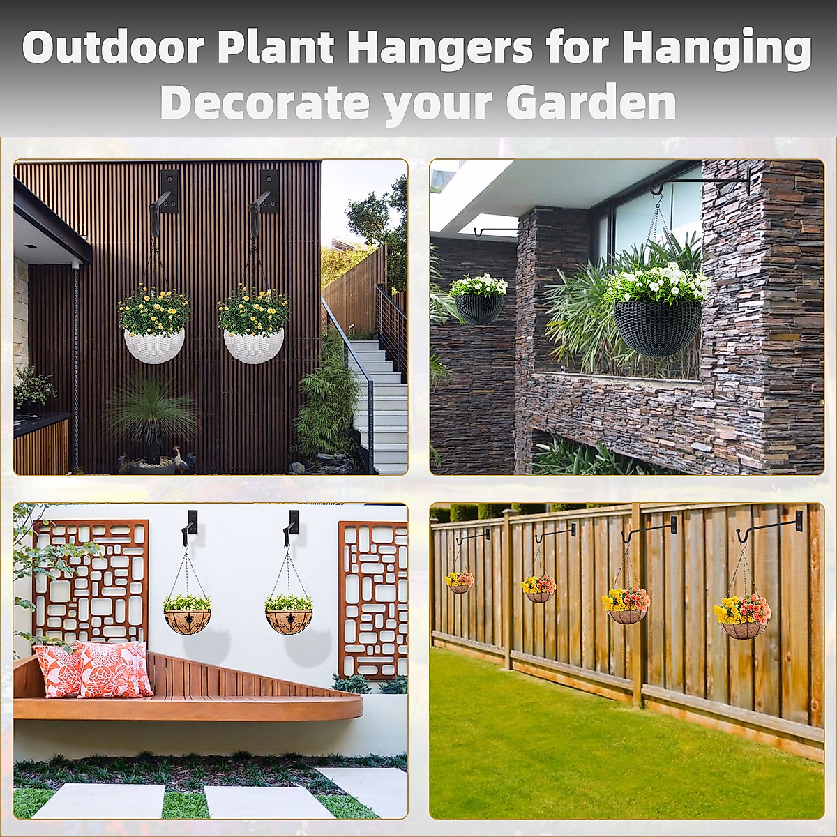 Hanging Plant Bracket (2 Pack-12 inches), Heavy Duty Metal Plant Hangers Outdoor or Indoor- Wall Plant Hooks for Hanging Planter,Bird Feeders, Wind Chimes, Flower Pot,Basket,Lanterns-Matte Black