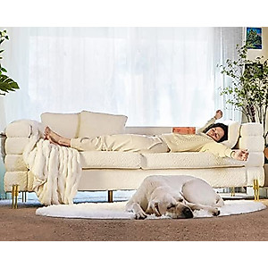 AMERLIFE Sofa, 3 Piece Set 85 inch Oversized Sofa- Comfy Sofa Couch, 3 Seater Sofa and Loveseat for Living Room- Bouclé Deep Seat Sofa White
