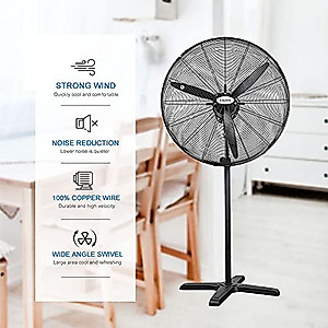KAPAS Industrial Pedestal Fans, Commercial Oscillating Fan Made by Heavy Duty Metal Structure and Blade, Adjust Height, 3- Speed Control Suitable to Warehouse, Shop, Garage, and Workspace. (30'')