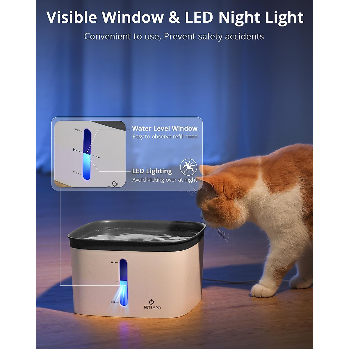 Cat Water Fountain, 135oz/4L Ultra Quiet Dog Water Bowl Dispenser, Instant Clean Vortex Design, Pet Water Fountain with Filter, Cats Dogs Pets Fountain for Drinking Automatic with LED Light (Gray)