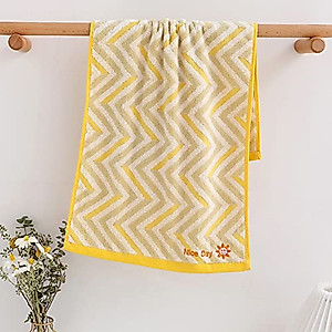 Pidada Hand Towels Set of 2 Striped Pattern 100% Cotton Absorbent Soft Decorative Towel for Bathroom 13.4 x 29.1 Inch (Green & Yellow)