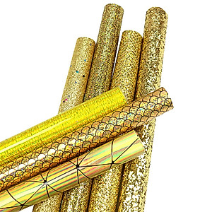 Yuanchuan 7Pcs/Set 8.3" x 12"(21cm x 30cm) A4 Bundle Leather Sheets Mixed Green Series Holographic Sparkle Fine Chunky Glitter Faux Leather Fabric Bow Earrings Making DIY Craft (Green Series)