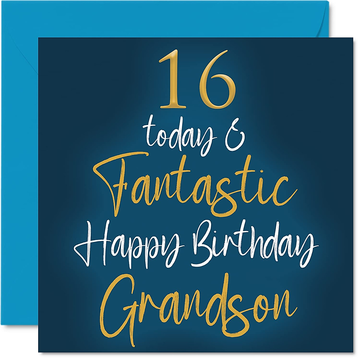 Stuff4 Fantastic 16th Birthday Cards for Grandson - 16 Today & Fantastic - Happy Birthday Card for Grandson from Grandma Grandpa Grandparents, 5.7 x 5.7 Inch Birthday Greeting Cards Gift