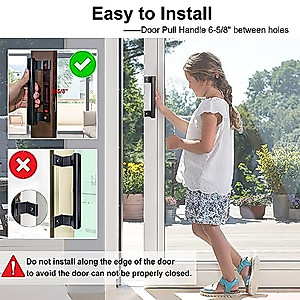 Young Dance Sliding Door Handle 8" Aluminum Alloy Sliding Glass Door Pull - Patio Door Handle Fits 6-5/8 in Mounting Holes for Old or Damaged Door Pull - Perfect for Patio and Glass Doors (Black)