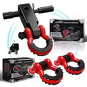 AUTMATCH Shackles 3/4" D Ring Shackle and Shackle Hitch Receiver 2 Inch with 5/8" Trailer Hitch Lock Pin, 45,000 Lbs Break Strength Heavy Duty Receiver Kit for Vehicle, Red