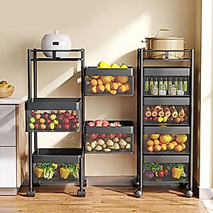 kunghei 31" Rotating Kitchen Storage Rack Organization Shelf Floor Living Room Multi-Layer Movable Fruit Vegetable Storage Rack Snack Stand Household Shelf Metal Unit Bathroom Toilet Organizer