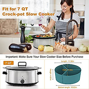 Dompion Silicone Slow Cooker Liners, Reusable 3 Divider Insert Fits for Crock-pot Oval 6/7/8QT Slow Cooker, Dishwasher Safe, Easy Clean, Food-Grade BPA Free Cooking Liners for Most 6-8QT Slow Cooker