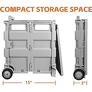 MaxWorks 50704 Collapsible Gray Rolling Folding Dolly Grocery Cart - Multi-Functional Teacher Dolly with Extra Storage, Durable Wheels, and Easy-to-Fold Design for Classroom, Office, Shopping