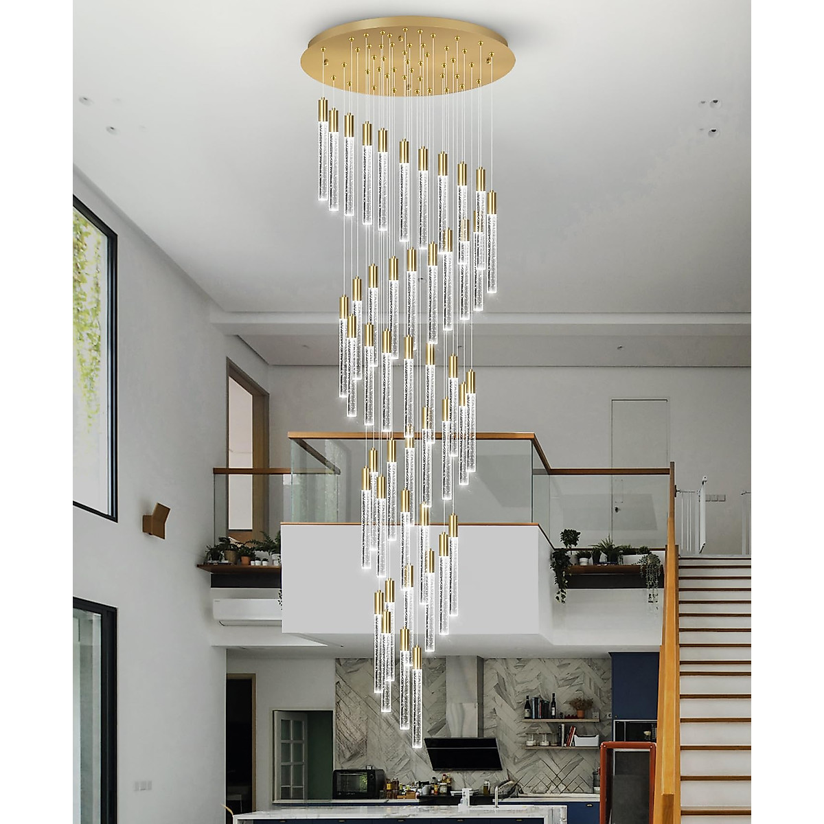 20ft Large Chandeliers for Living Room Gold Modern LED Lights High Ceiling Chandelier for Entryway Dining Room Ceiling Pendant Light Fixtures Sloping Ceiling Adjustable Dimmable Lighting
