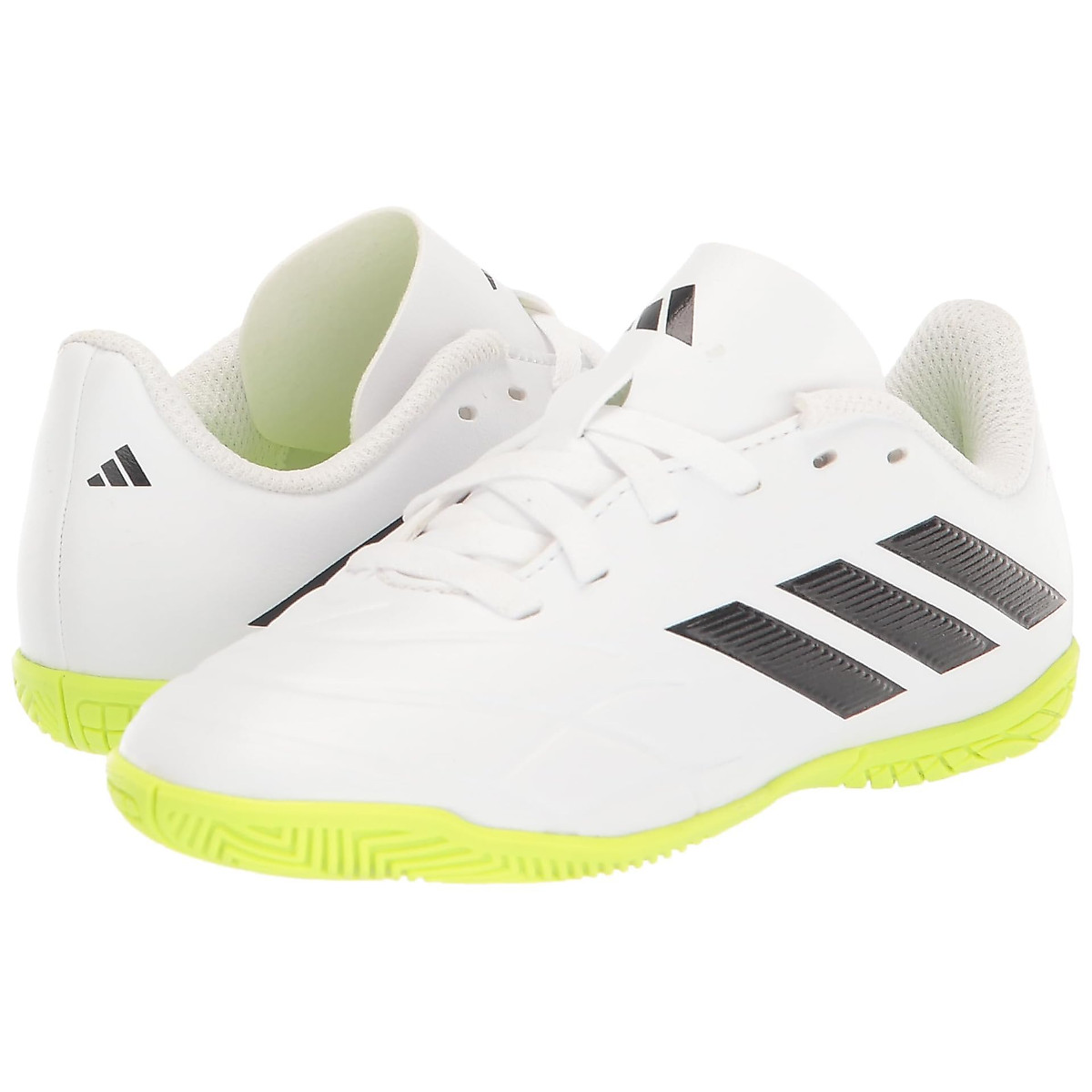 adidas Copa Pure.4 Indoor Sneaker, White/Core Black/Lucid Lemon, 2 US Unisex Little Kid