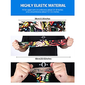Boao 20 Pcs Men's Cooling Arm Sleeves Long Fingerless Arm Cover Anti Slip UV Protection Sun Temporary Tattoo Arm Sleeves (Novelty Style,Medium)