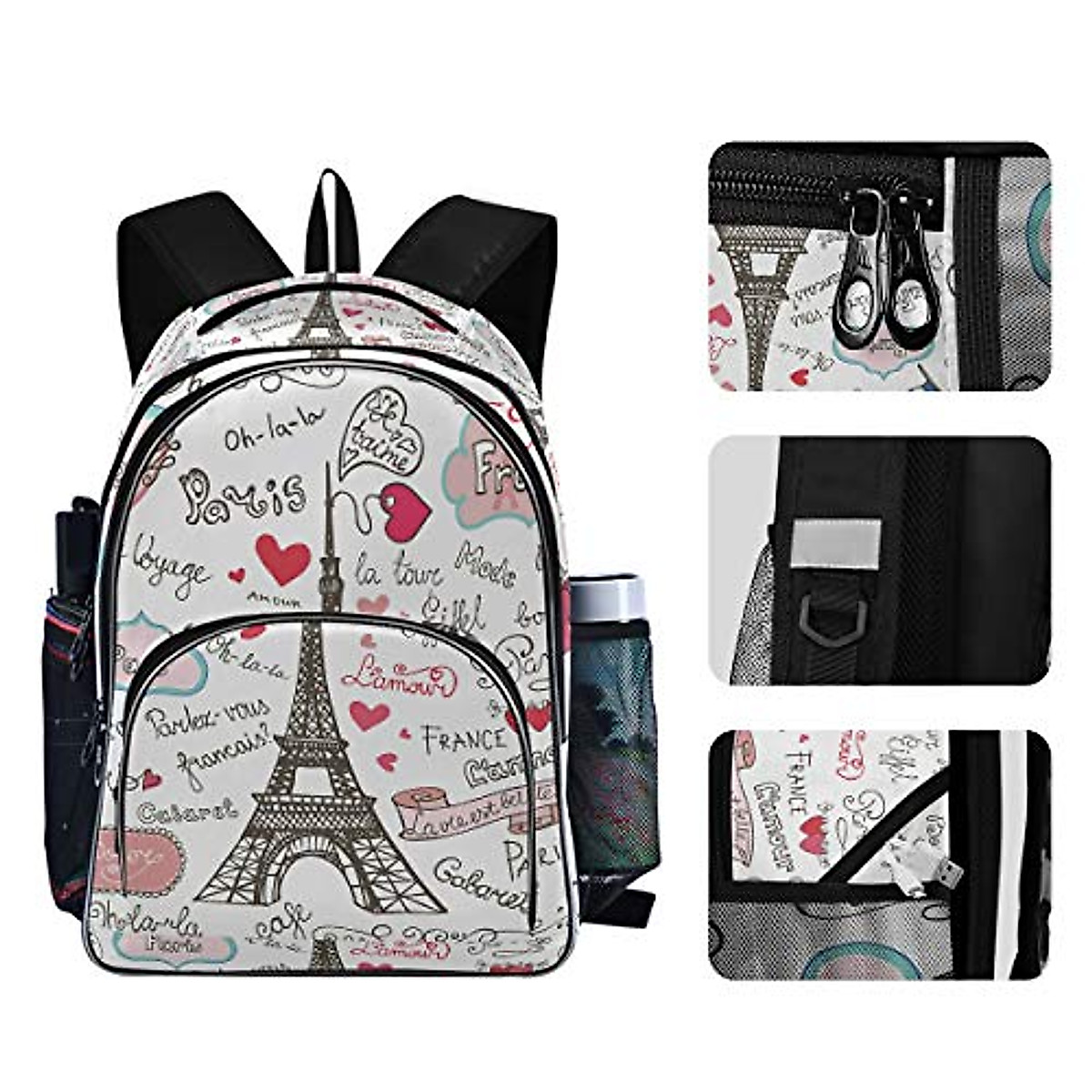 ALAZA Paris Badges French Eiffel Tower Love Laptop Outdoor Backpack for Women Men,Fits Under 15.6 Inch Laptop
