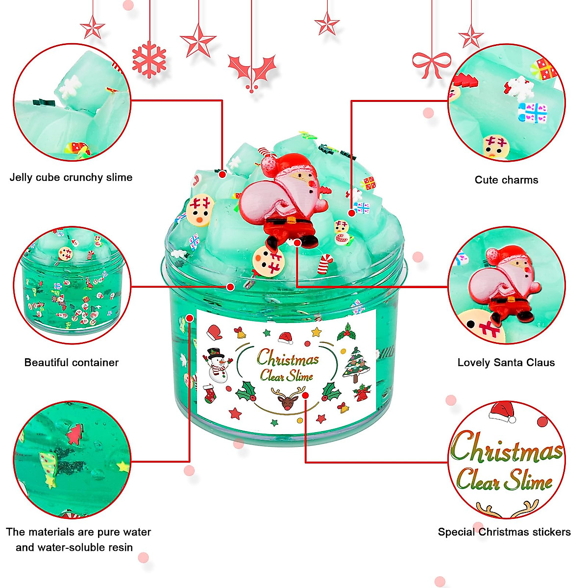1 Pack Big Jelly Cube Glimmer Crunchy Slime Santa Claus Slime Add-ins, Scented Crystal Water Slime, Non-Sticky, Super Soft Sludge Toy, Party Favors Fun Stress Relief Toy for Girls and Boys