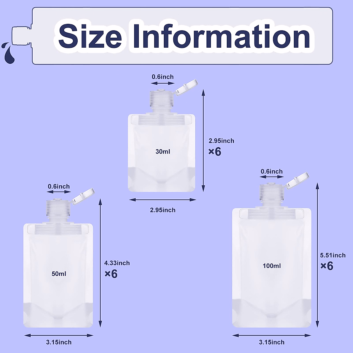 Outus 18 Pcs Travel Pouches for Toiletries Portable Travel Size Refillable Stand up Pouch Travel Fluid Makeup Packing Bag for Shampoo Conditioner Lotion Soap Liquids(30 ml, 50 ml, 100 ml)