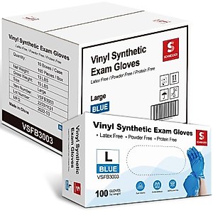 Schneider Blue Vinyl Synthetic Exam Gloves, XL, Case of 1000, 4-mil, Powder-Free, Latex-Free, Non-Sterile, Disposable Gloves