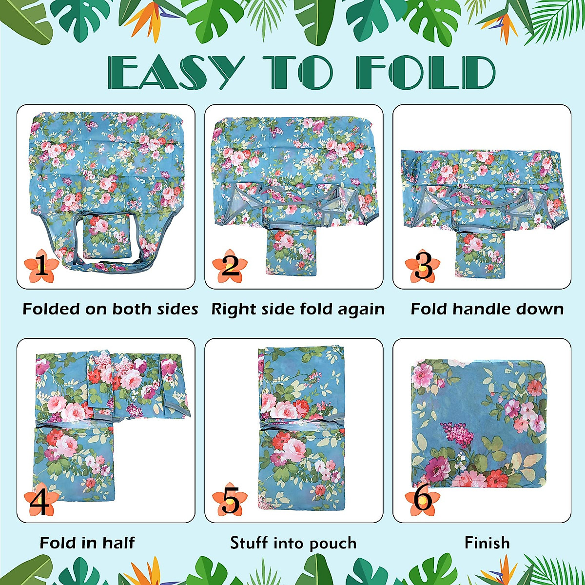 15 Pack Reusable Grocery Bags 50LBS Foldable Grocery Shopping Bags Nylon Tote Washable Bag with Handles Large Waterproof Tote (Plant Style)