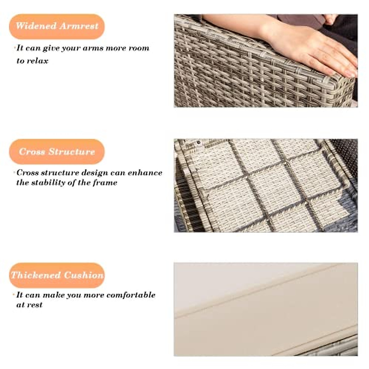 Flamaker 4 Piece Patio Furniture Outdoor Rattan Conversation Sofa Set with Patio Table and Chairs for Porch Backyard Poolside (Grey)