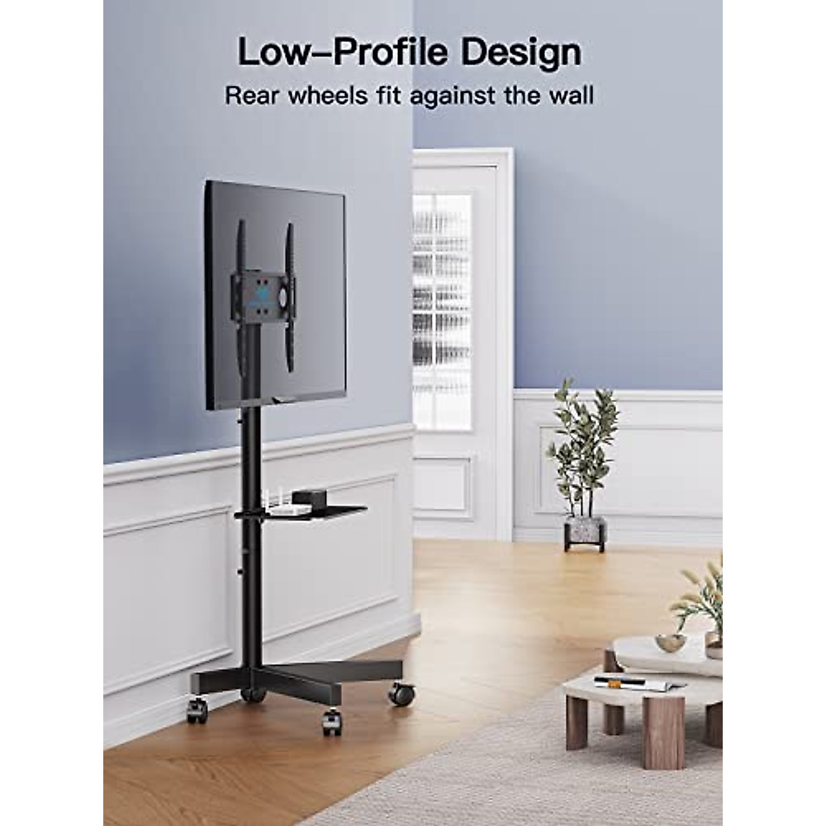 PERLESMITH Mobile TV Cart with Wheels for 23-60 Inch LCD LED OLED Flat Curved Screen Outdoor TVs Height Adjustable Shelf Floor Stand Holds up to 55lbs Monitor TV Holder with Tray Max VESA 400x400mm