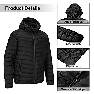 Outdoor Ventures Men's Lightweight Packable Hooded Puffer Jacket Insulated Winter Coat for Snow Ski Traveling