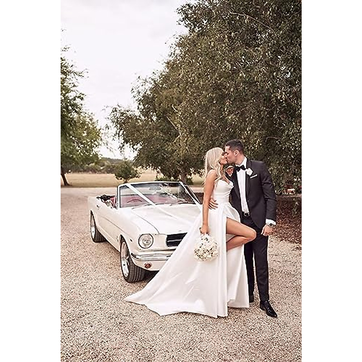 Strapless Wedding Dresses for Bride 2023 Simple Satin Wedding Dress with Slit Ivory Ball Gown for Women Size 14