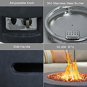 Kante 25 Inch Propane Fire Table, 50,000 BTU Large Concrete Fire Pit Table for Outdoor Garden Patio, Smokeless Gas Fire Pit with Waterproof Cover, Side Handles, Charcoal