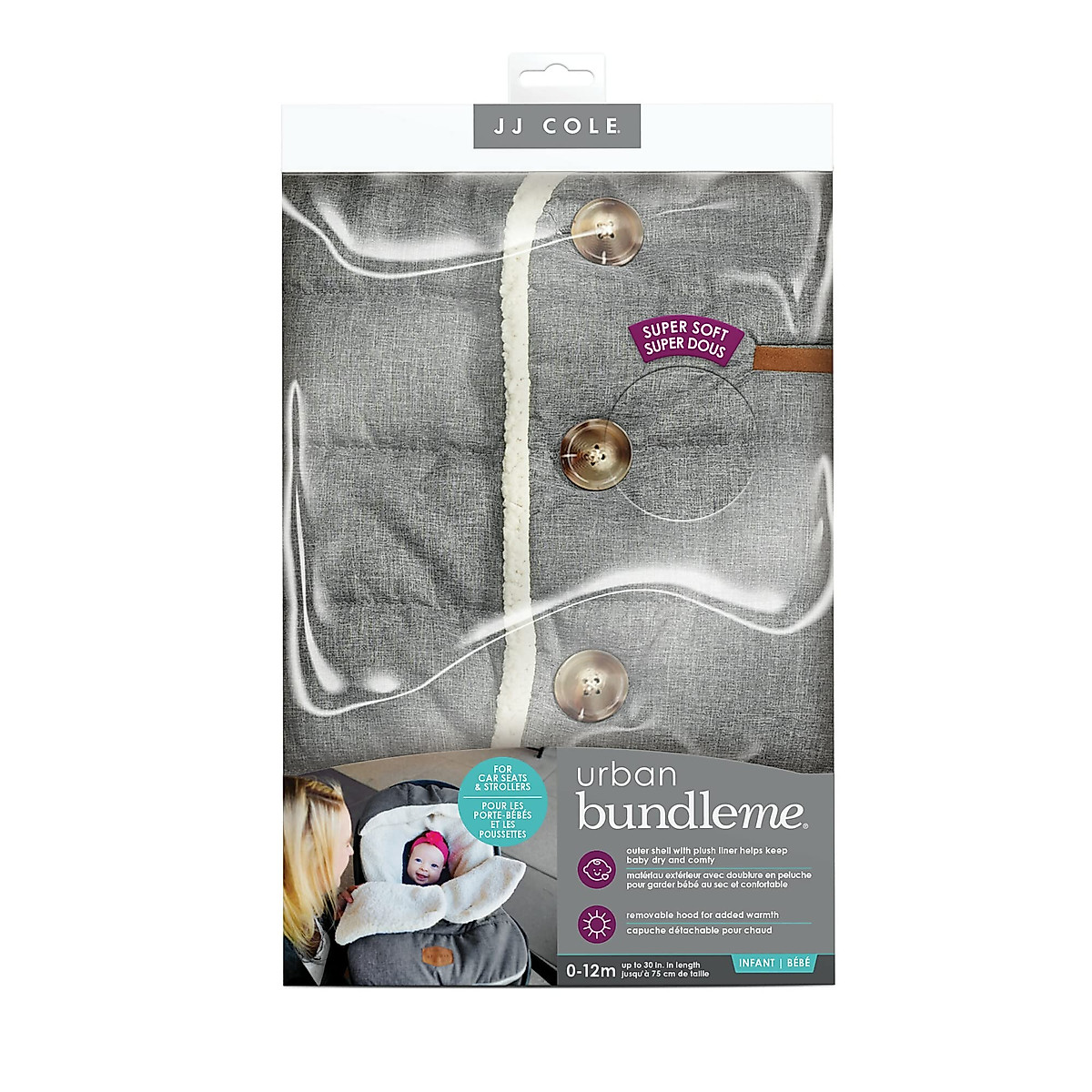 JJ Cole Bundle Me Winter Baby Car Seat Cover and Bunting Bag - Weather Resistant Baby Carrier Cover - Stroller Accessories and Winter Baby Essentials - Heather Gray