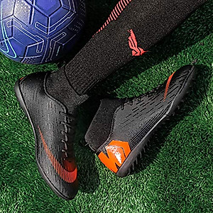 LIAOCX Men’s Soccer Boots Shoes TF/AG Athletic Sneaker Football Boots Cleats High-top Sock for Outdoor/Indoor/Competition/Training Black