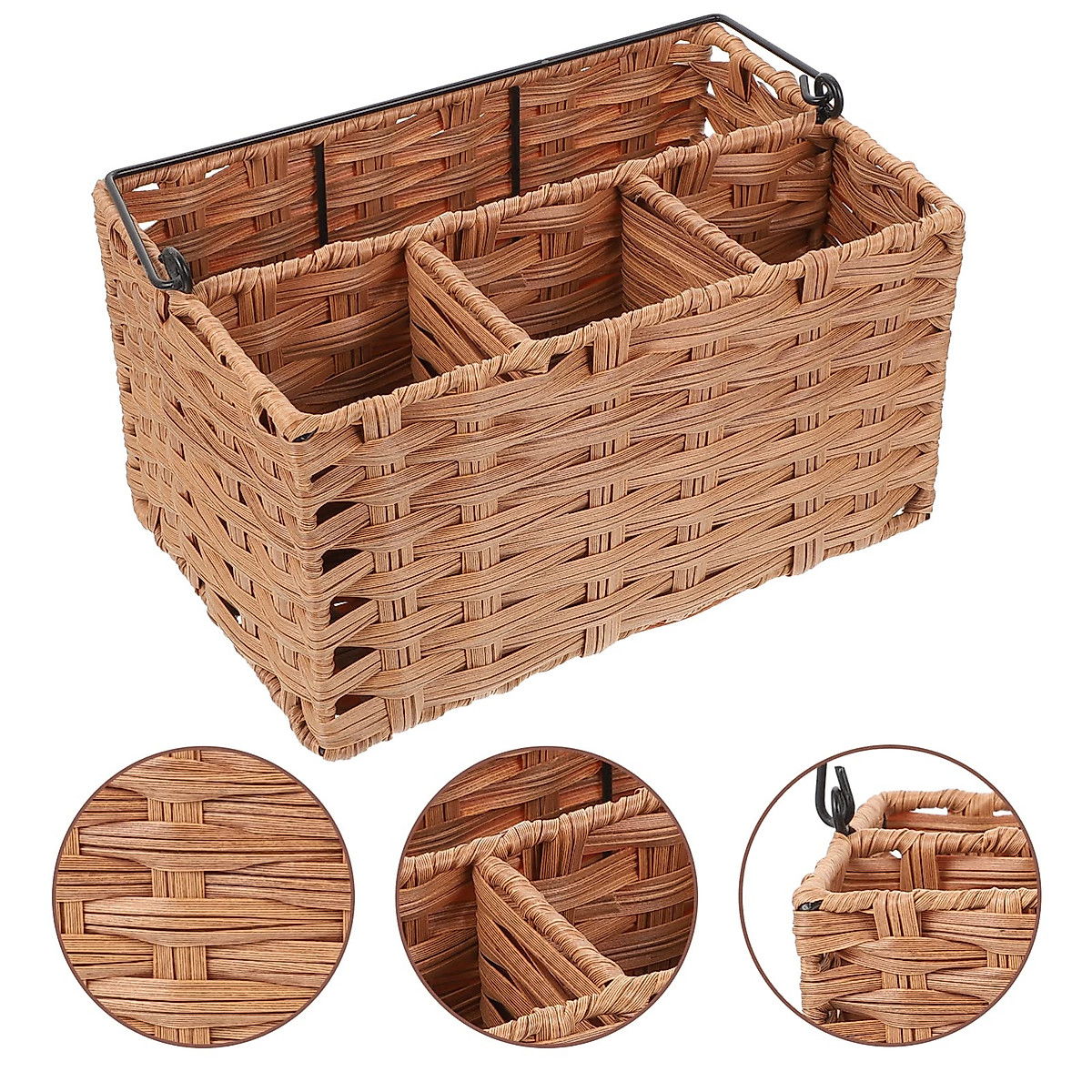Zerodeko Utensil Basket Utensil Holder Cutlery Storage Basket Make up Iron Woven Basket Cutlery Holder Seagrass Baskets