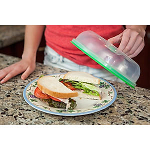 Press n Fresh Universal Vacuum Air-tight Food Sealer Container Plate Platter Lid Cover Topper Dome, Stackable, Dishwasher and BPA Free (9 & 7 inches, Green)