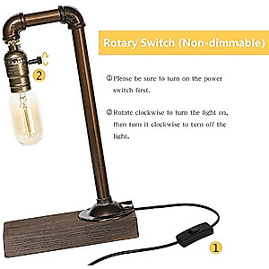 HAITRAL Retro Vintage Table Lamp- Industrial Loft Style Steam Punk Lamp with Wood Base Iron Piping Desk Lamp for Bedside, Living Room, Kitchen, Café, Pub, Dorm, Set of 2