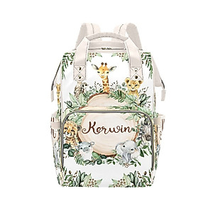 Liveweike Animals Elephant Safari Giraffe Personalized Diaper Bag Backpack Custom Name Daypack Large Mommy Bag for Teen Girl Boy Student Option 5