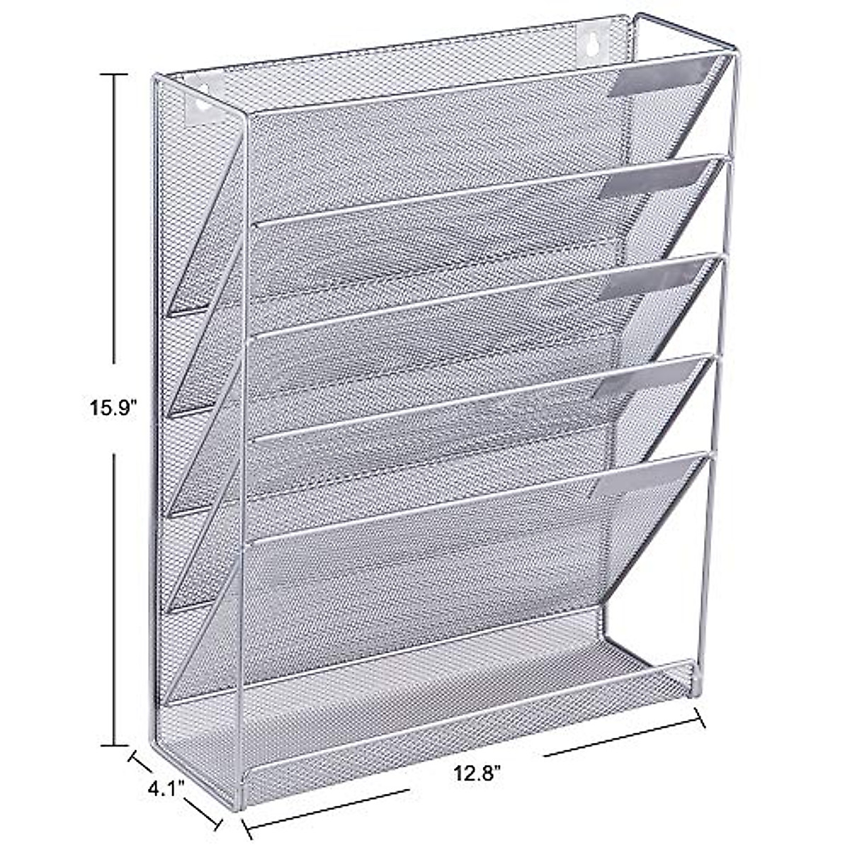 Easepres File Organizer Mesh 5-Tier Black Hanging File Organizer Vertical Holder Rack for Office Home, Silver