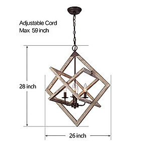 Rustic Wood Farmhouse Chandelier Vintage Geometric Lantern Pendant Light Dining Room Lighting Fixtures Ceiling for Kitchen Island Foyer Entryway