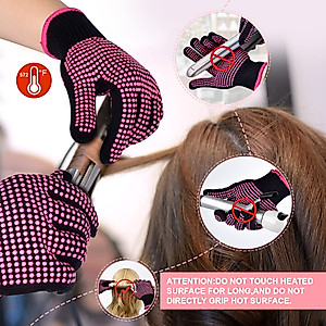 MORGLES Heat Resistant Gloves, 2 Pcs Professional Heat Gloves for Hair Styling Silicone Hot Mat 6 Pcs Hair Clips and 2 Pcs Styling Comb for Curling Iron Wands Flat Iron
