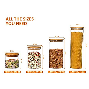 M MCIRCO Kitchen Canisters Set, 9Pcs Airtight Glass Jars with Bamboo Lids, Glass food Storage Containers for Kitchen & Pantry Organization, Cookie, Coffee, Pasta, Nuts and Spice Jars, Stackable