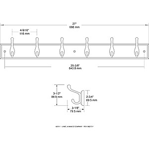 Franklin Brass Heavy Duty Coat and Hat Hook Rail Wall Hooks 6 Hooks, 27 Inches, White/White, RPLR6DJ-PWW-L1