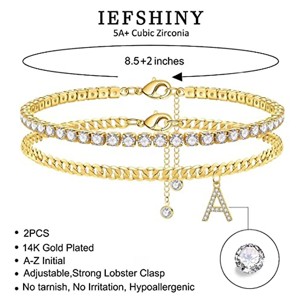 Ankle Bracelets for Women Initial Anklet, Letter Anklet with Initials Cute Summer Anklets Gold Anklets Bracelets for Women Teen Girls Jewelry Gifts, Metal, Cubic Zirconia