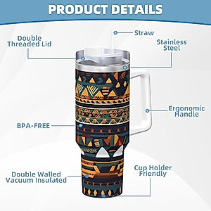 HULIBIN African Ethnic Pattern Print Double Deck Stainless Steel Travel Coffee Cup With Lid 40 Oz Ice Bully Cup