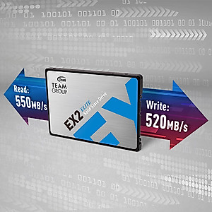 TEAMGROUP EX2 512GB 3D NAND TLC 2.5 Inch SATA III Internal Solid State Drive SSD (Read/Write Speed up to 550/520 MB/s) Compatible with Laptop & PC Desktop T253E2512G0C101